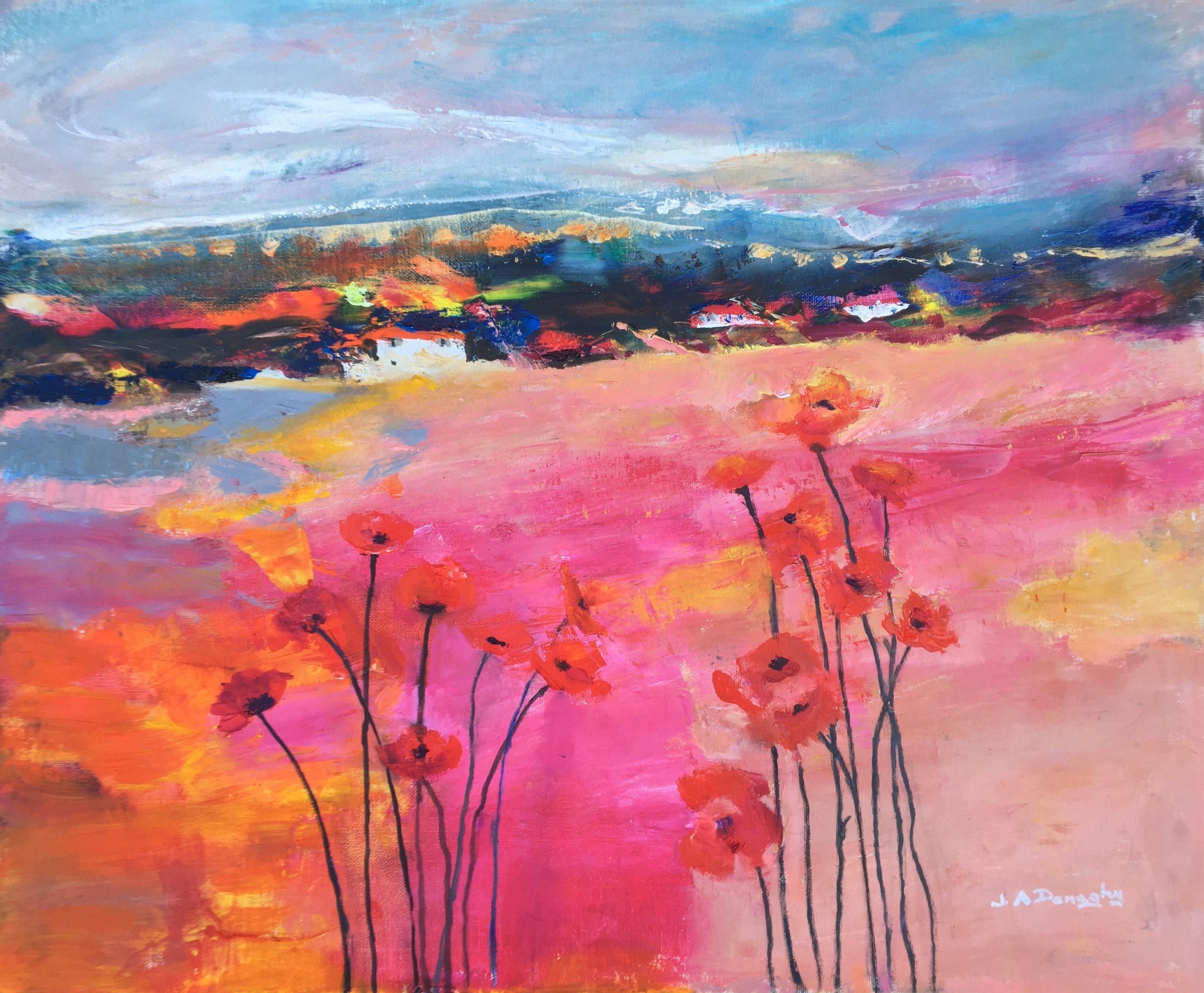 Poppies In Tuscany Semi Abstract Landscape Contemporary Oil Painting Poppies In Tuscany Semi Abstract Landscape Contemporary Oil Painting